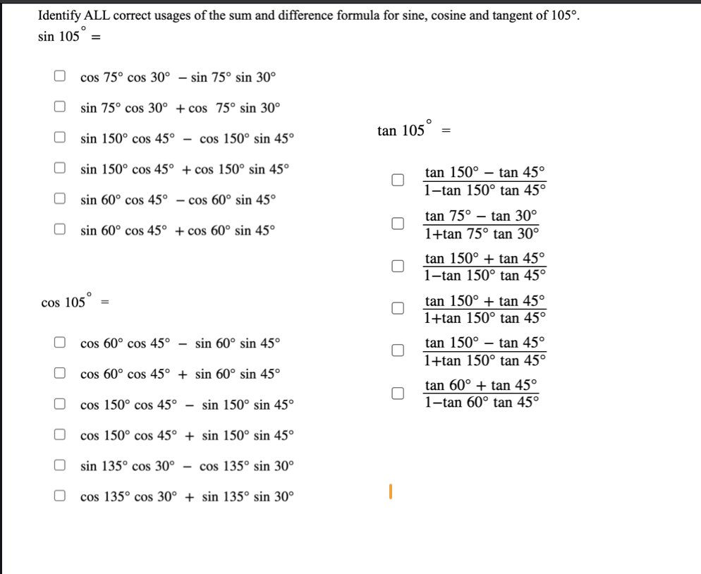 Solved Identify ALL correct usages of the sum and difference | Chegg.com