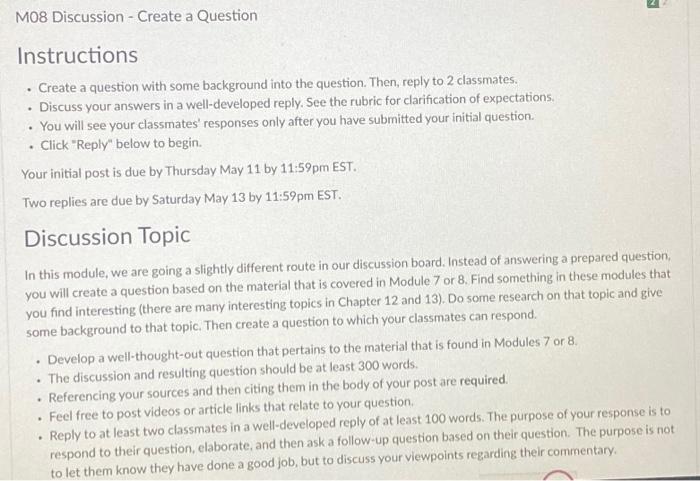 Instructions - Create a question with some background | Chegg.com