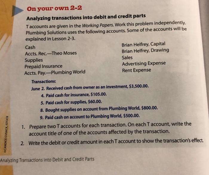 Solved On your own 2-2 Analyzing transactions into debit and | Chegg.com
