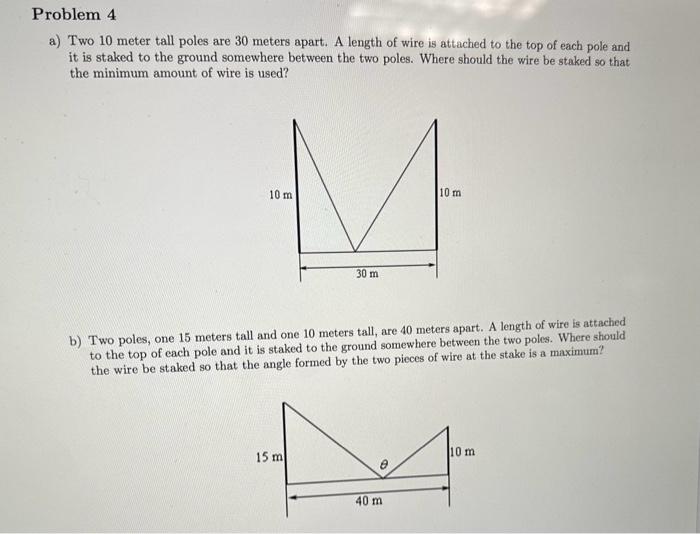 Solved a) Two 10 meter tall poles are 30 meters apart. A | Chegg.com