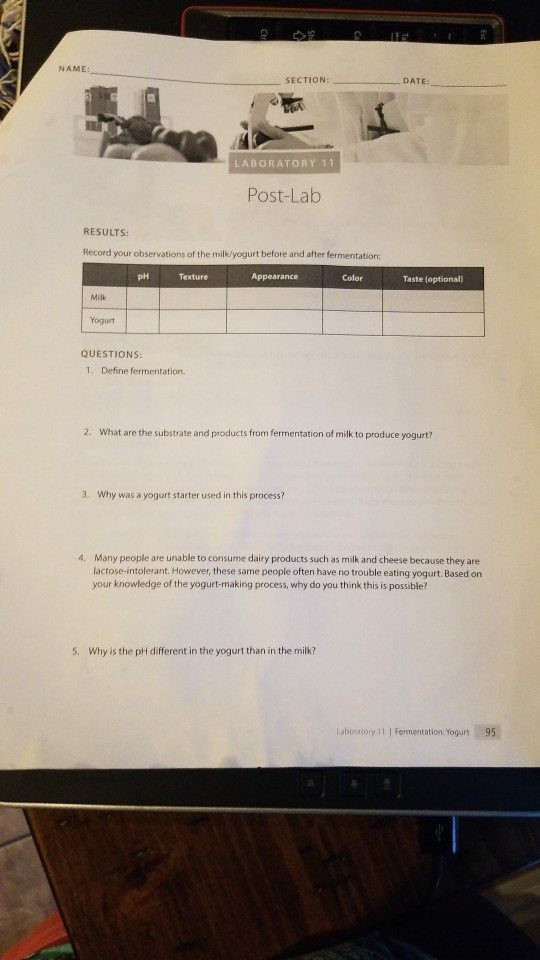 Solved NAME: SECTION DATE: LABORATORY 11 Post-Lab RESULTS: | Chegg.com