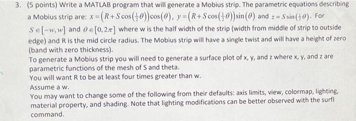 Solved 3. (5 points) Write a MATLAB program that will | Chegg.com