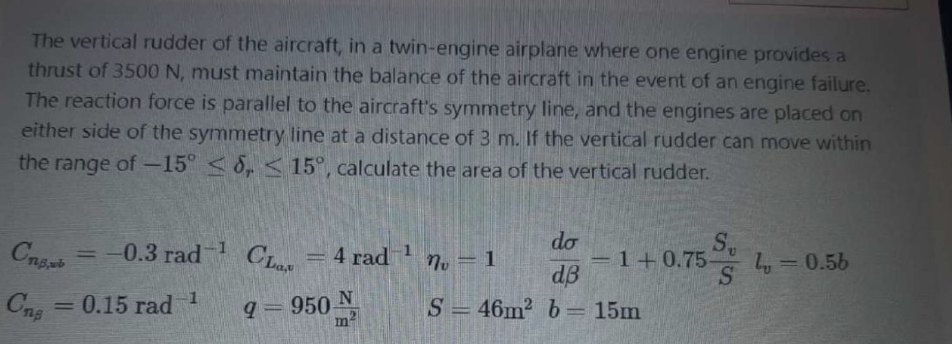 Solved The vertical rudder of the aircraft, in a twin-engine | Chegg.com