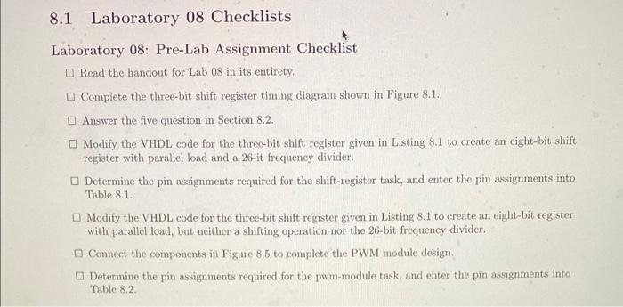 8.1 Laboratory 08 Checklists Laboratory 08: Pre-Lab | Chegg.com