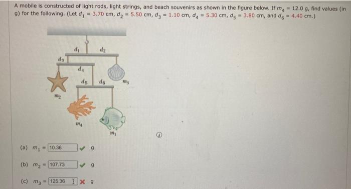 Solved A mobile is constructed of light rods, light strings, | Chegg.com