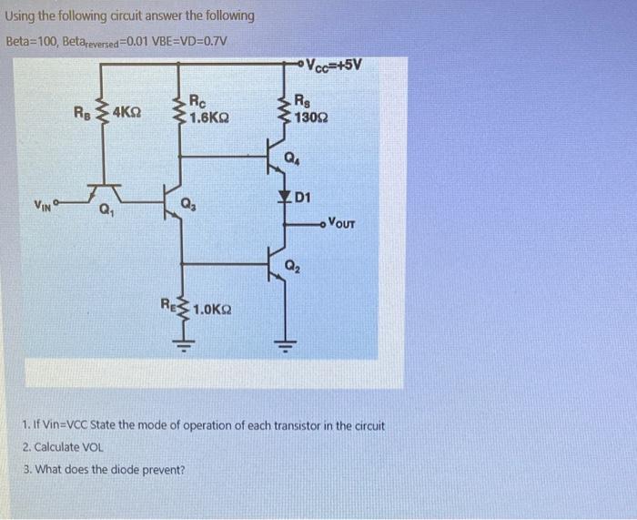 Solved Using the following circuit answer the following | Chegg.com