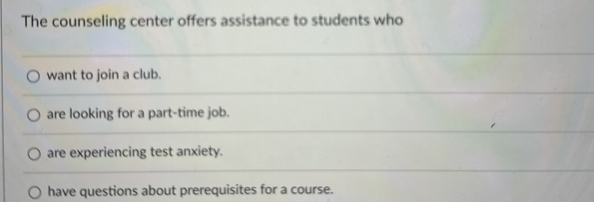 Solved The counseling center offers assistance to students | Chegg.com