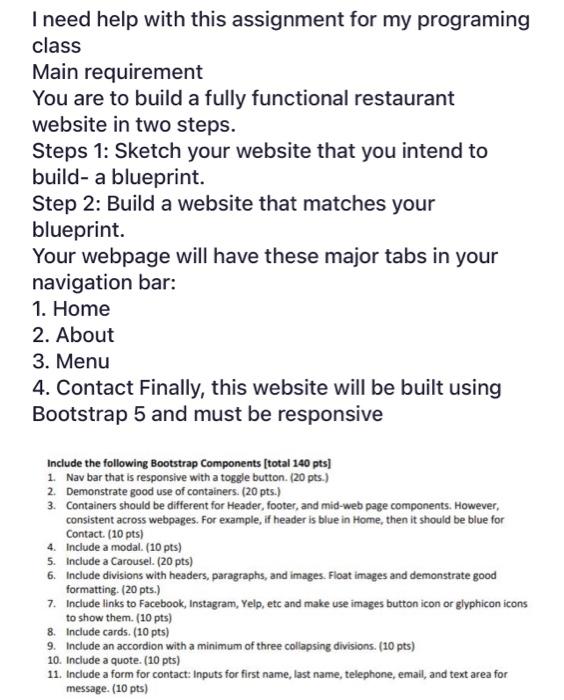 Solved I need help with this assignment for my programing | Chegg.com