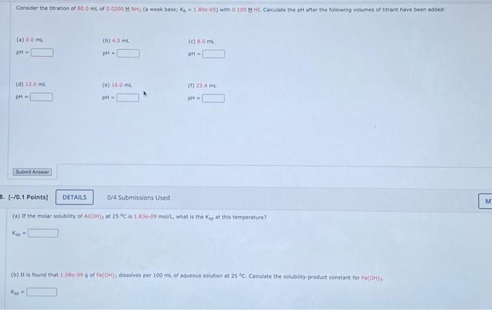 Solved (a) 0.0 mL (b) 4.0 mL (c) 8,0 mL ont = pH= DiH = (d) | Chegg.com