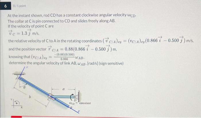 Solved At the instant shown, rod CD has a constant clockwise | Chegg.com