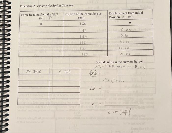 Procedure A Finding the Spring ConstantProcedure B. | Chegg.com