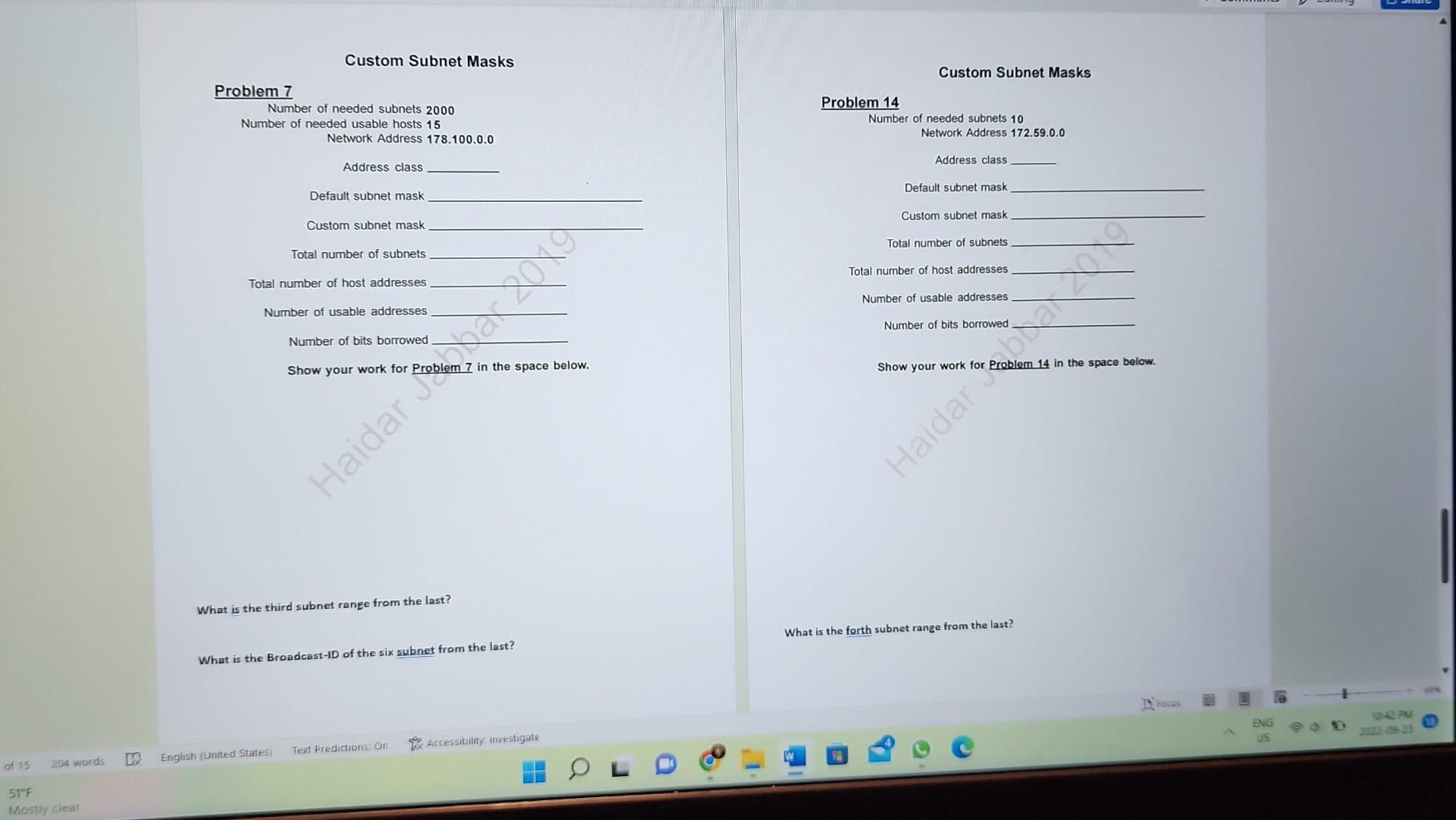 Solved 192.168.1.2/26 Bits Borrowed? Subnets? Subnet Mask? | Chegg.com