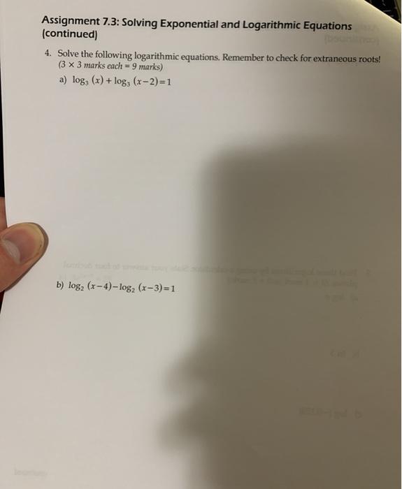 Solved Assignment 7.3: Solving Exponential and Logarithmic | Chegg.com