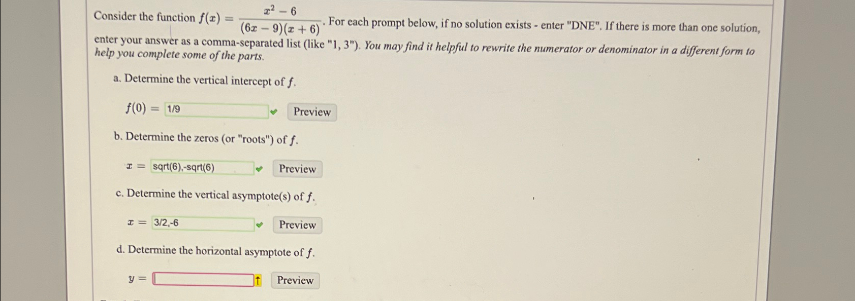 Solved Consider the function f(x)=x2-6(6x-9)(x+6). ﻿For each | Chegg.com