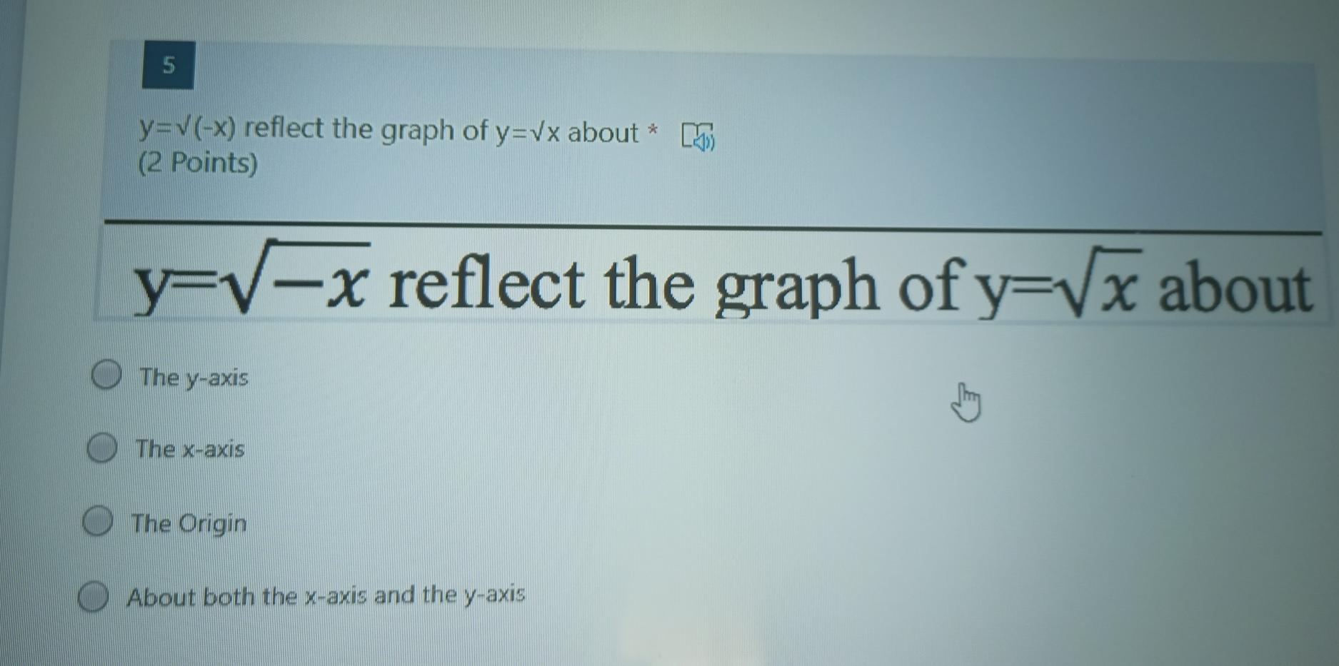 Solved 5 y=V(-x) reflect the graph of y=vx about* (2 Points) | Chegg.com