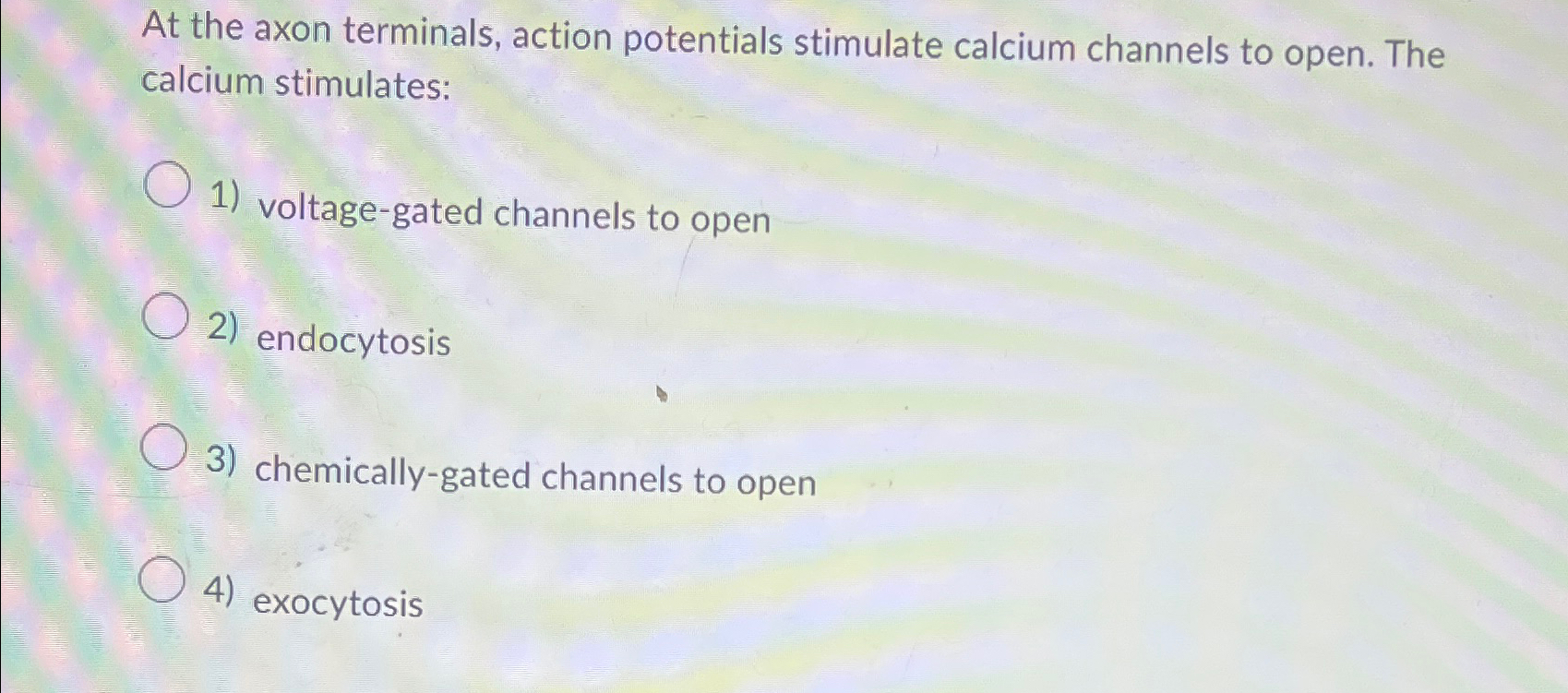 Solved At the axon terminals, action potentials stimulate | Chegg.com