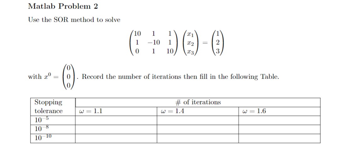 Solved Matlab Problem 2Use the SOR method to | Chegg.com