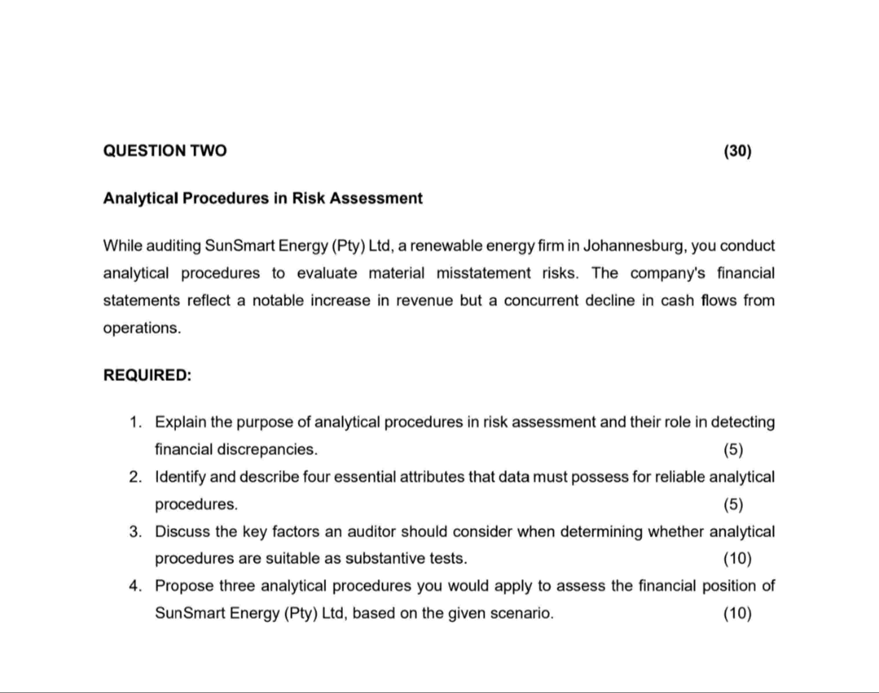 Solved QUESTION TWOAnalytical Procedures in Risk | Chegg.com