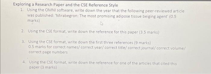 Exploring a Research Paper and the CSE Reference | Chegg.com
