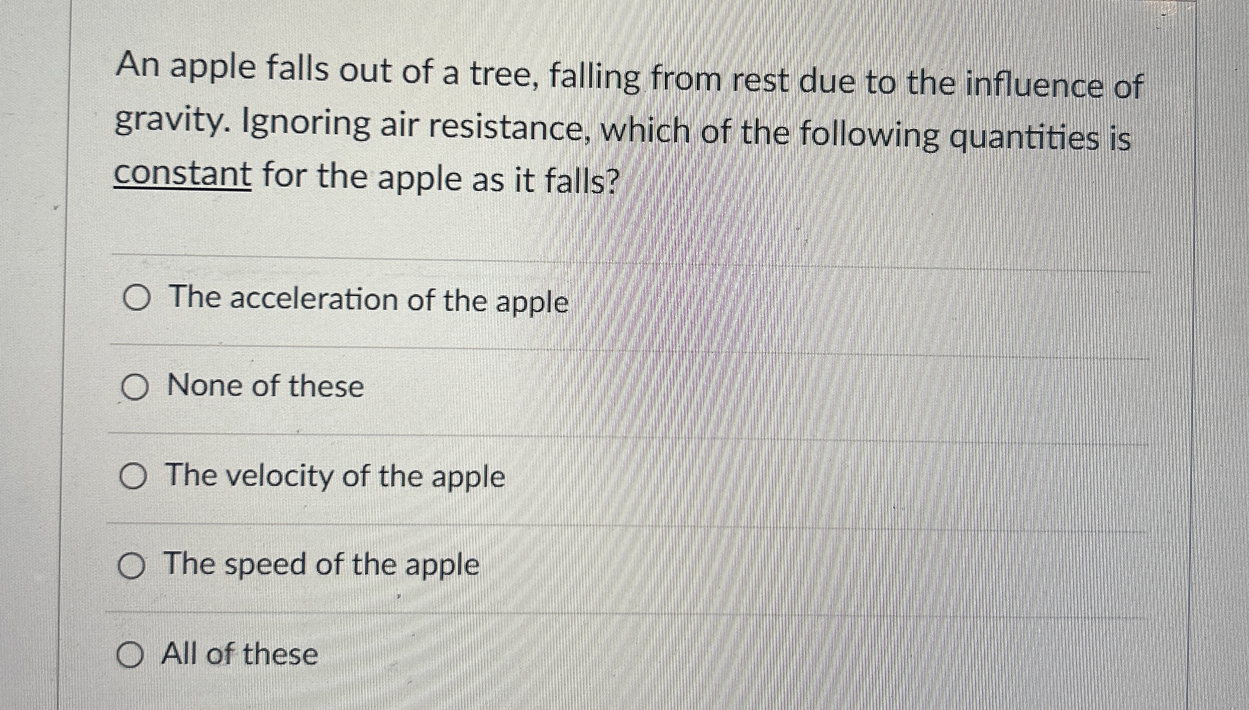 Solved An apple falls out of a tree, falling from rest due | Chegg.com