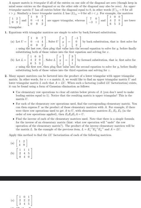 Solved A squire matrix is frimgndar if all of the entries on | Chegg.com