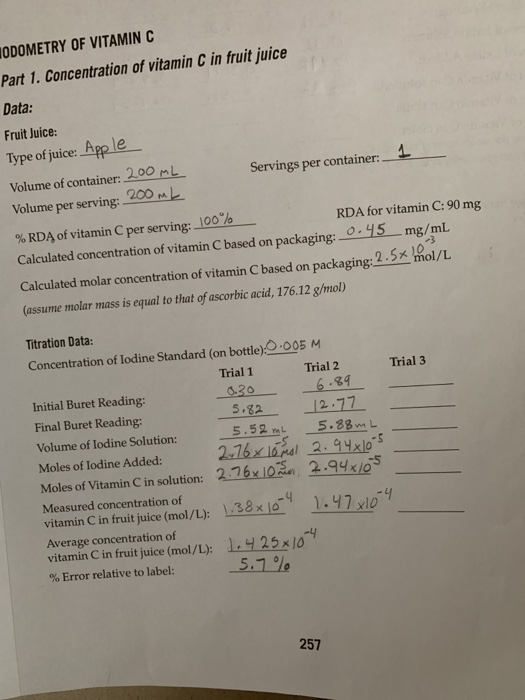 Solved EXPERIMENT 18 Determination of Vitamin C | Chegg.com