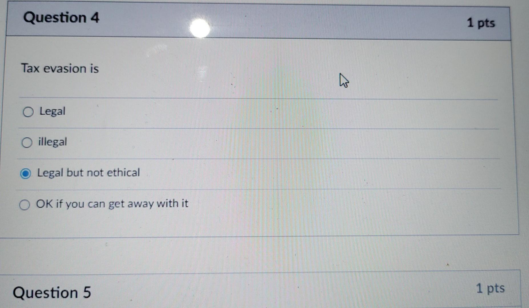 Solved Tax evasion is Legal illegal Legal but not ethical OK | Chegg.com