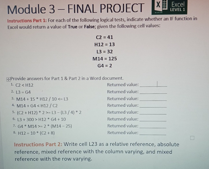 Solved Module 3 - ﻿FINAL PROJECTInstructions Part 1: For | Chegg.com