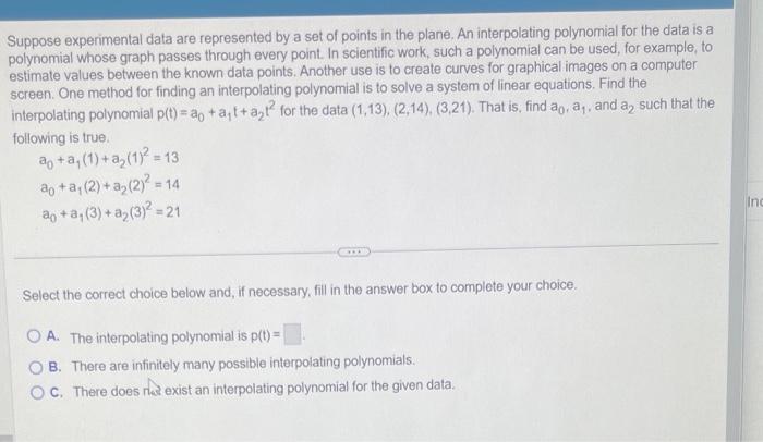 Solved Suppose experimental data are represented by a set of | Chegg.com