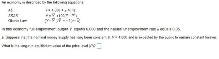Solved An economy is described by the following equations: | Chegg.com