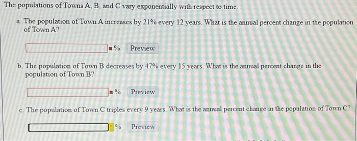 Solved The populations of Towns A, B, and C vary | Chegg.com
