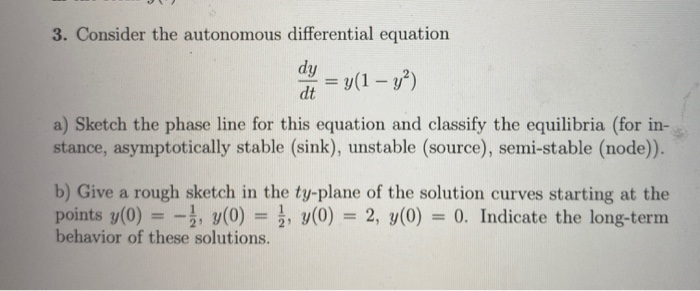 Solved 3. Consider the autonomous differential equation dy = | Chegg.com