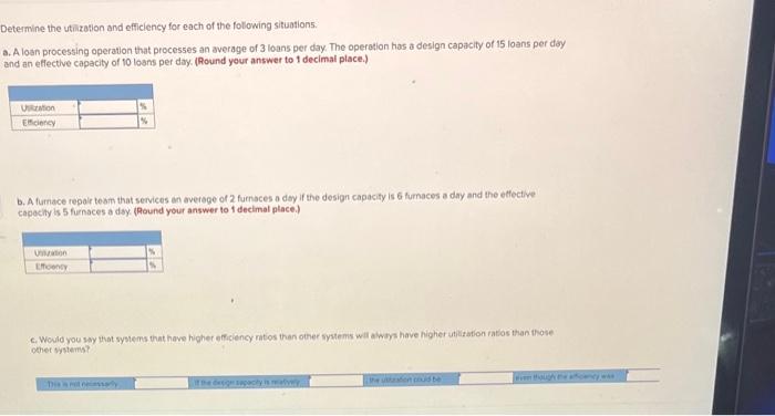 Solved Determine the utilization and efficiency for each of | Chegg.com