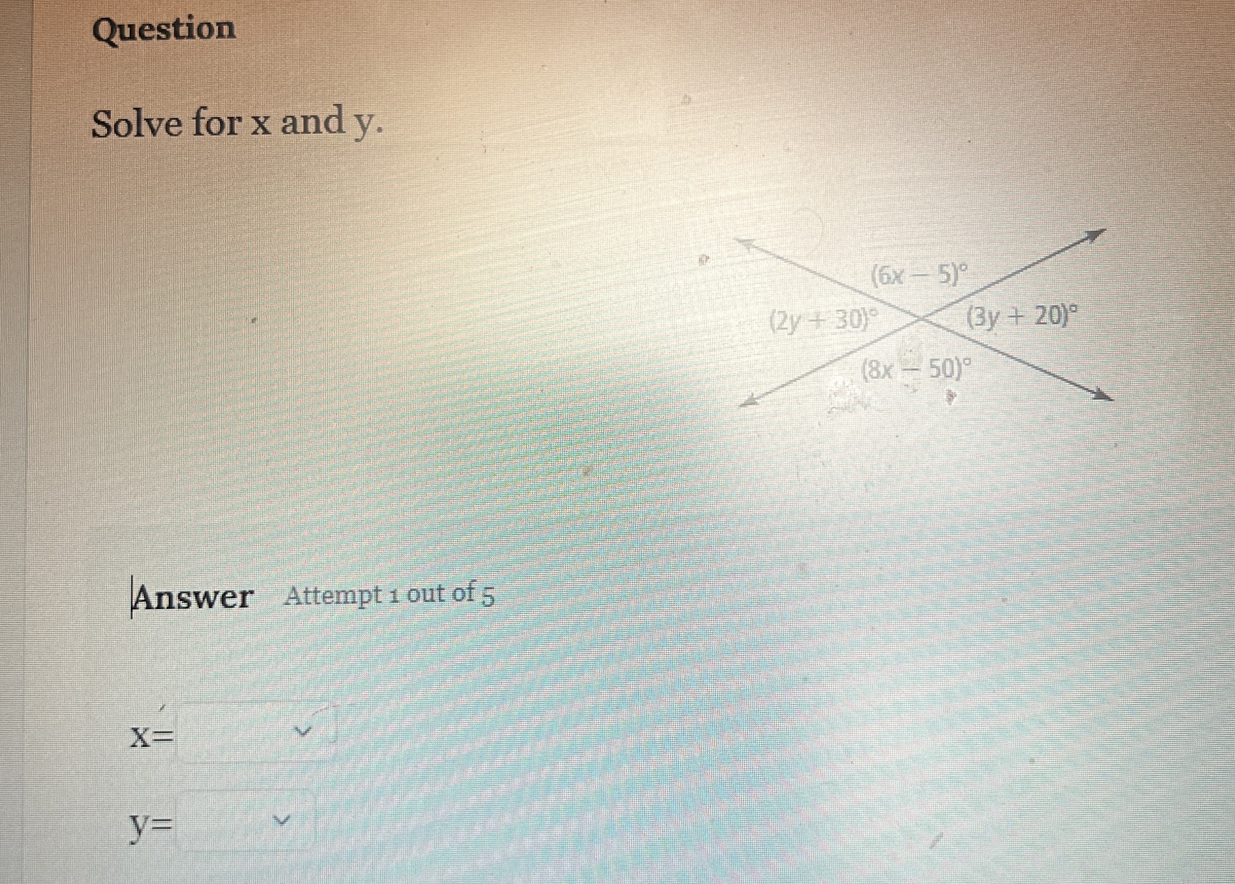 Solved QuestionSolve for x and y .Answer Attempt 1 ﻿out of | Chegg.com