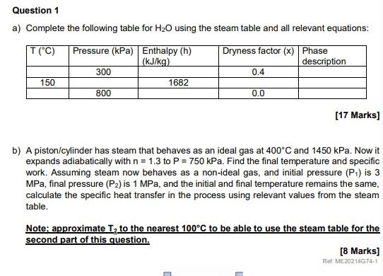 Solved a) Complete the following table for H2O using the | Chegg.com