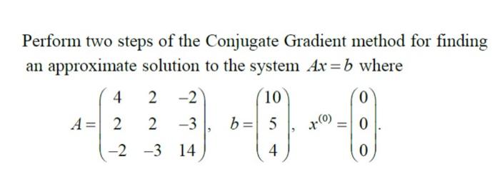 Solved Perform two steps of the Conjugate Gradient method | Chegg.com