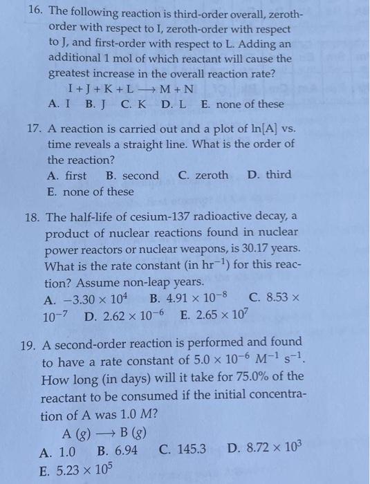 Solved 16. The following reaction is third-order overall, | Chegg.com