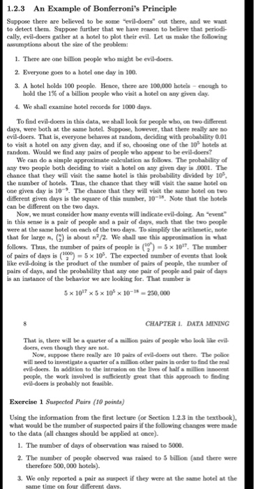 1.2.3 An Example of Bonferroni's Principle Suppose | Chegg.com