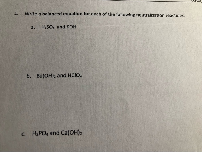 Balance The Following Chemical Equations I Naoh H2so4