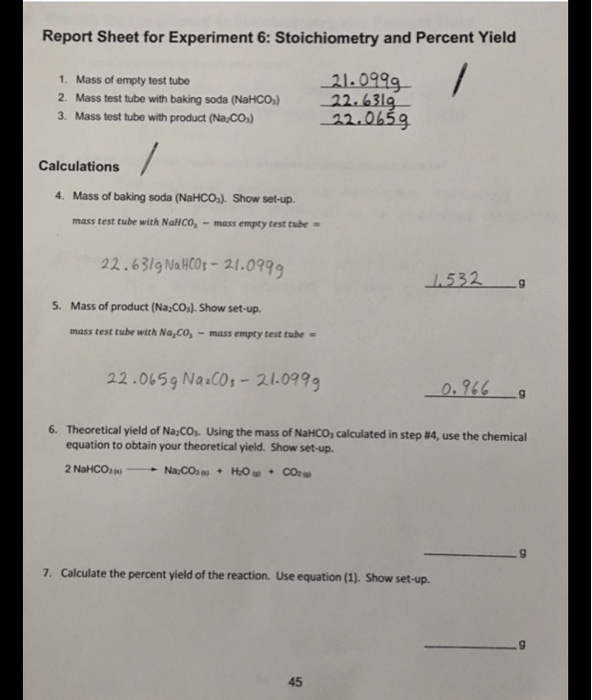 Solved Experiment 6 Stoichiometry and Percent Yield | Chegg.com