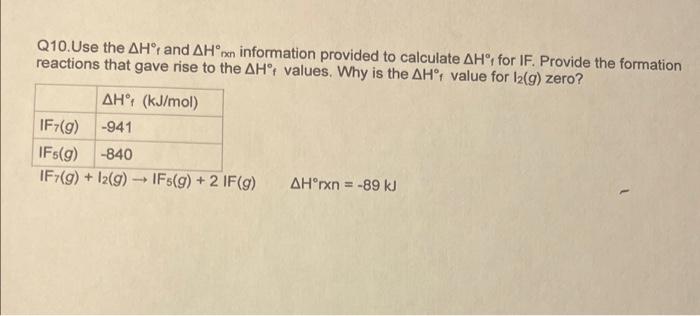 Solved rxn Q10.Use the AH° and AH on information provided to | Chegg.com