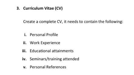 Solved 3. Curriculum Vitae (CV) Create a complete CV, it | Chegg.com