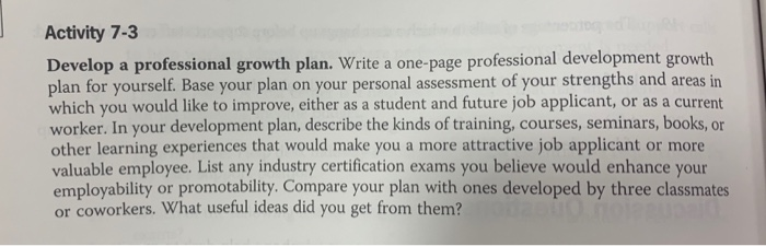 Solved Activity 7-3 Develop a professional growth plan. | Chegg.com