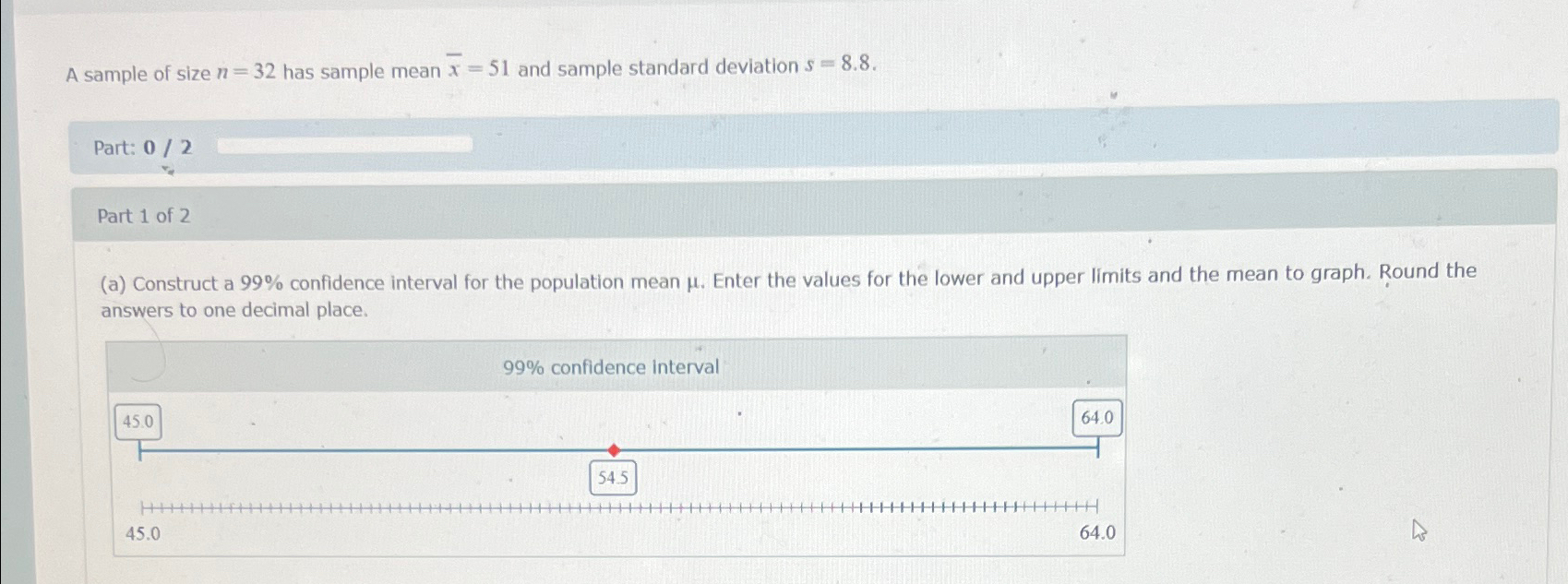 Solved A sample of size n=32 ﻿has sample mean x‾=51 ﻿and | Chegg.com