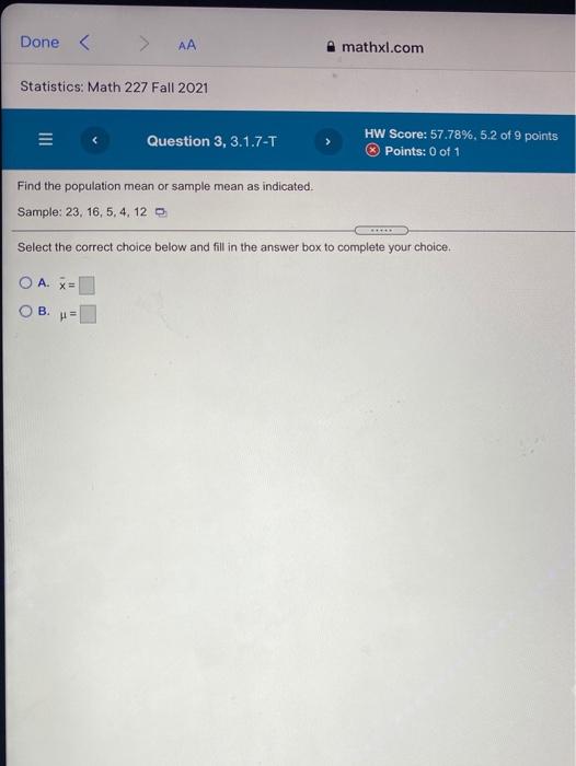 Solved Done AA mathxl.com Statistics: Math 227 Fall 2021 | Chegg.com