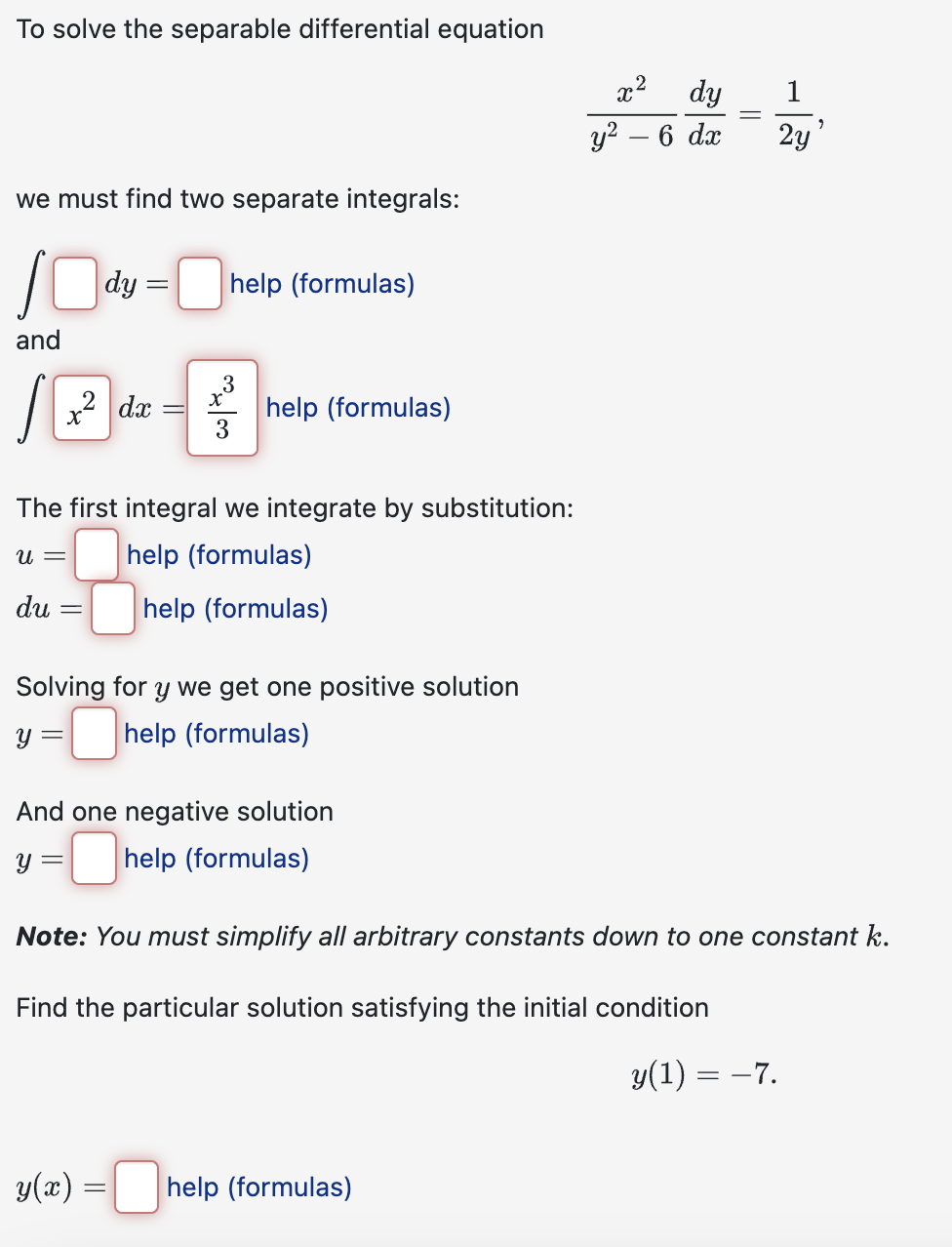 Solved To solve the separable differential equation | Chegg.com