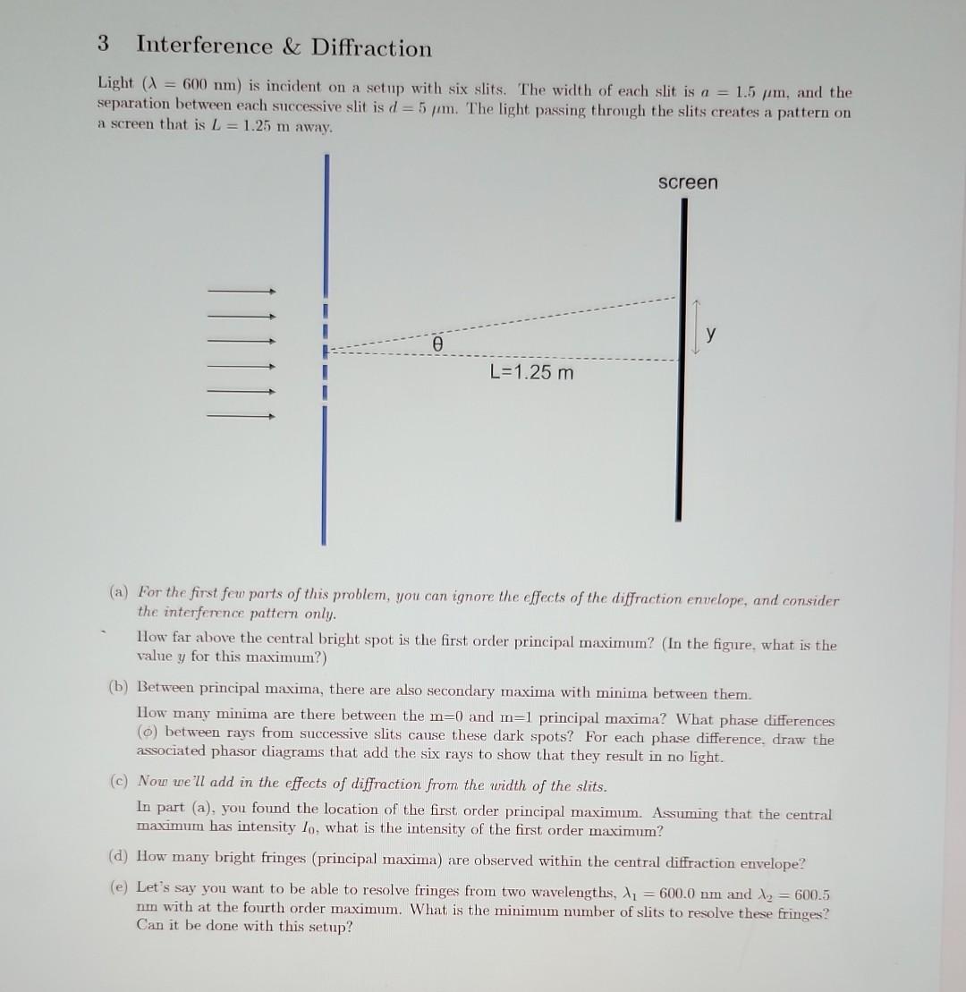 Solved 3 Interference \& Diffraction Light (λ=600 nm) is | Chegg.com