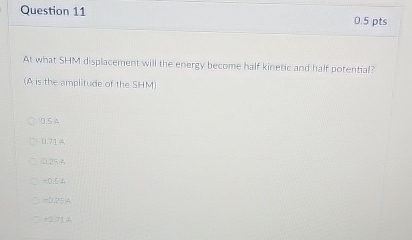 Solved Question 11At what SHM displacement will the energy | Chegg.com