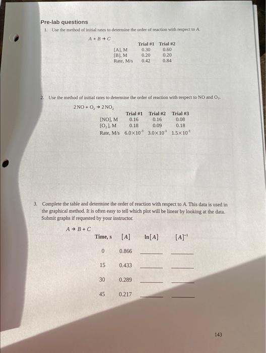 Solved Pre-lab questions 1. Use the method of initial rates | Chegg.com