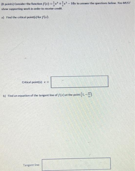 Solved (8 points) Consider the function f(x)=31x3+23x2−10x | Chegg.com